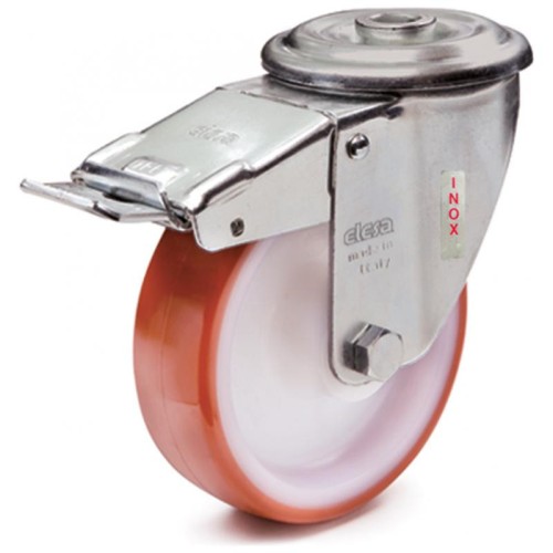 80mm polyurethane swivel wheel with brake and mounting hole, load ...