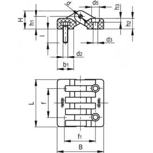 Hinge CFA.49 p-M5x14-CH-5 - threaded pins and through holes for ...